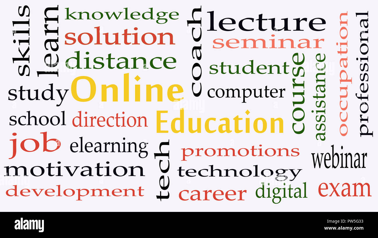 Online education concept word cloud background Stock Photo - Alamy