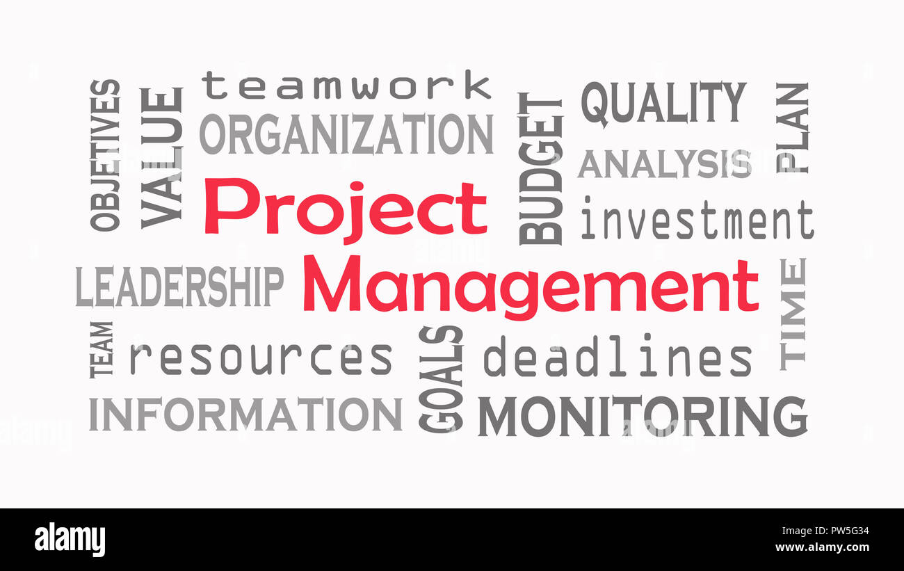 Project Management word cloud concept on white background Stock Photo - Alamy