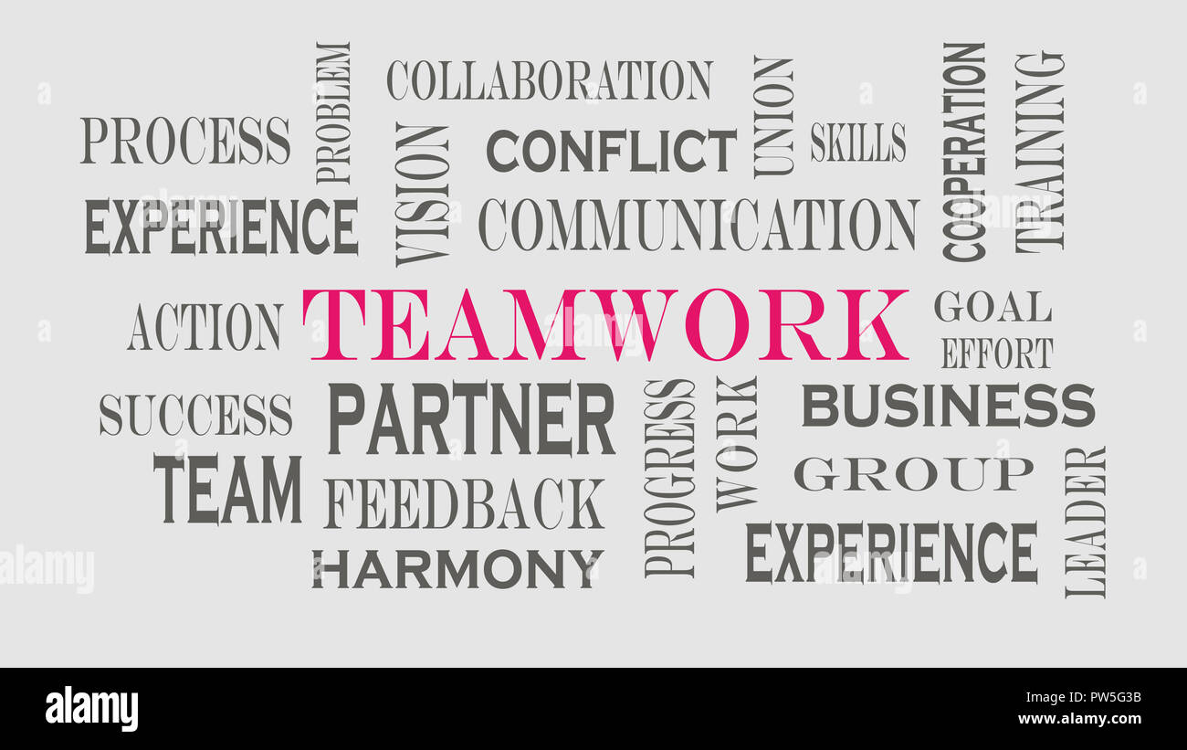 Teamwork word cloud concept on gray background Stock Photo - Alamy