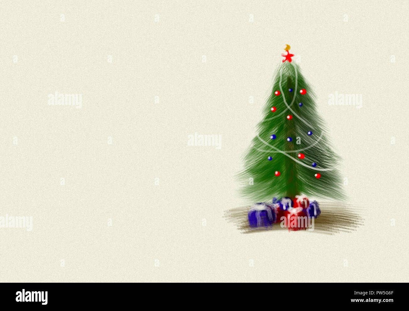 Christmas tree drawing with presents and ornamentals Stock Photo - Alamy