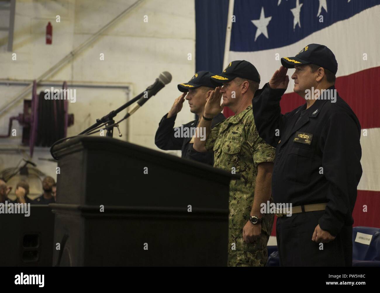 ATLANTIC OCEAN (Sept. 19, 2017) Lt. Paul Tremblay, chaplain, left, Rear ...