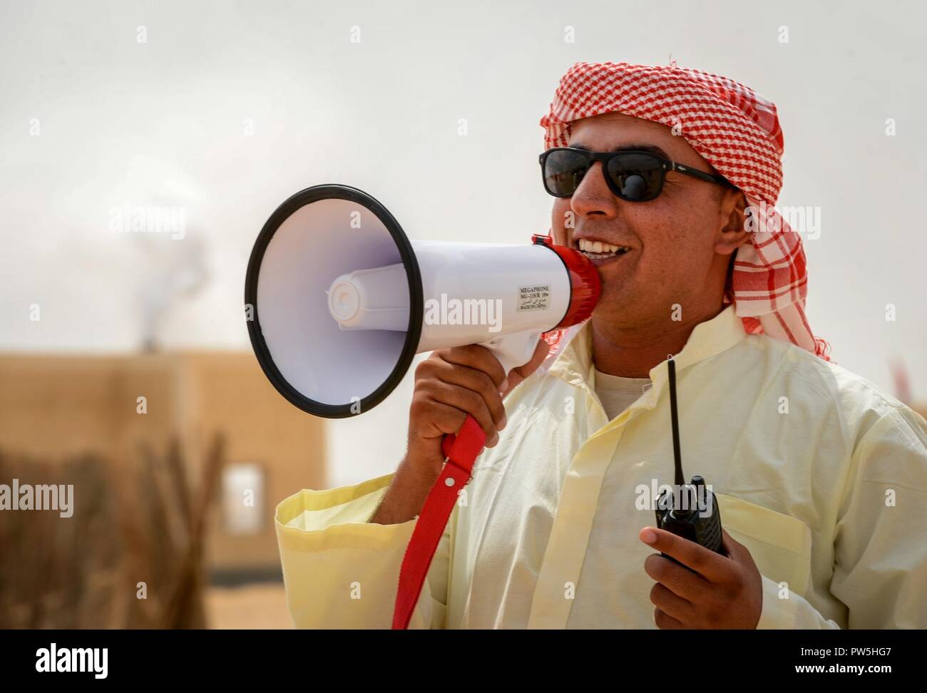 An Egyptian military officer gives exercise commands during an Egyptian ...