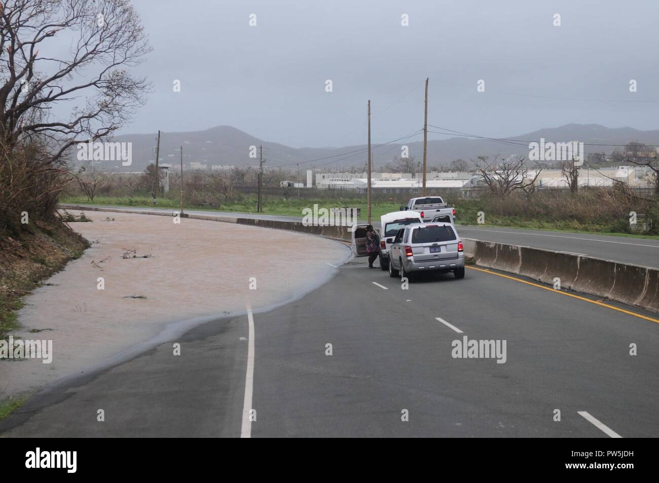 Flood damage on the Melvin Evans Highway, St. Croix after Hurricane ...
