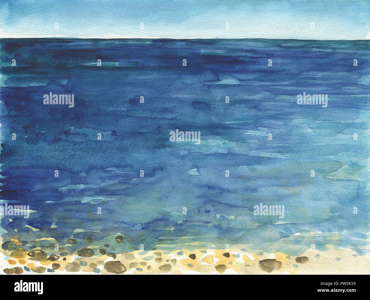Ocean watercolor hand painting illustration Stock Photo - Alamy