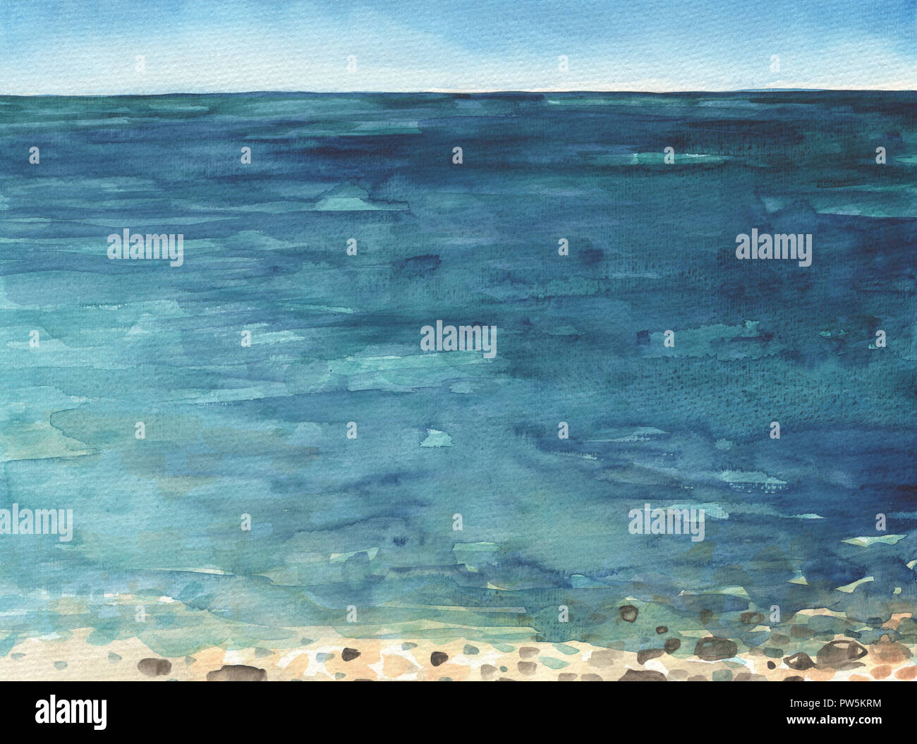 Ocean watercolor hand painting illustration Stock Photo - Alamy