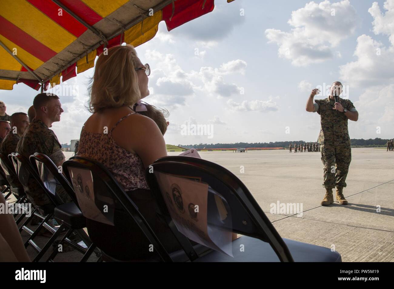 Col. Frank Latt addresses guest during a Relinquishment of Command ...