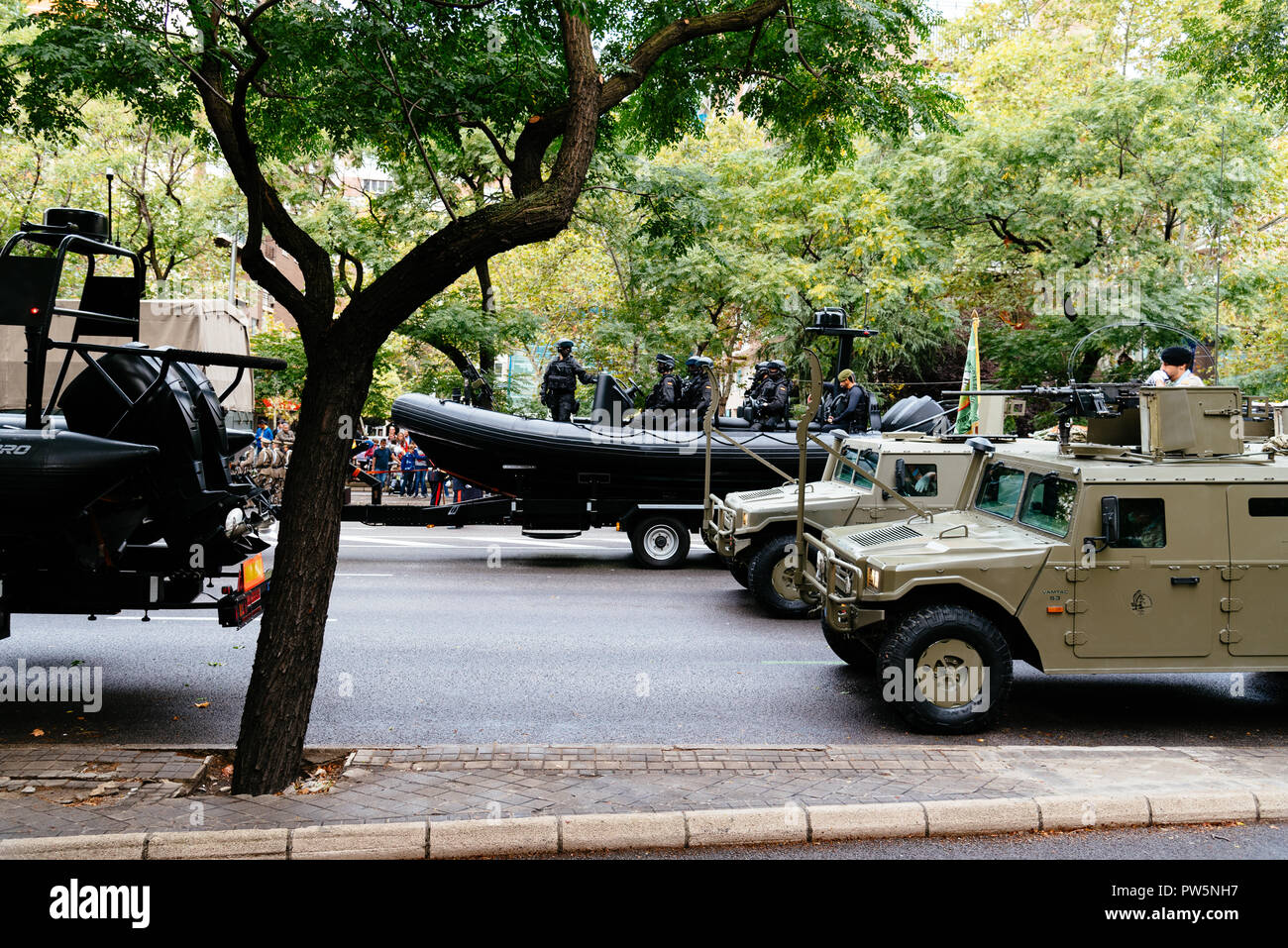 Madrid, Spain - October 12, 2018: Armoured vehicles marching in Spanish ...