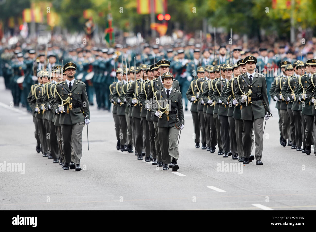 Soldiers seen marching during the Spanish National Day military parade ...