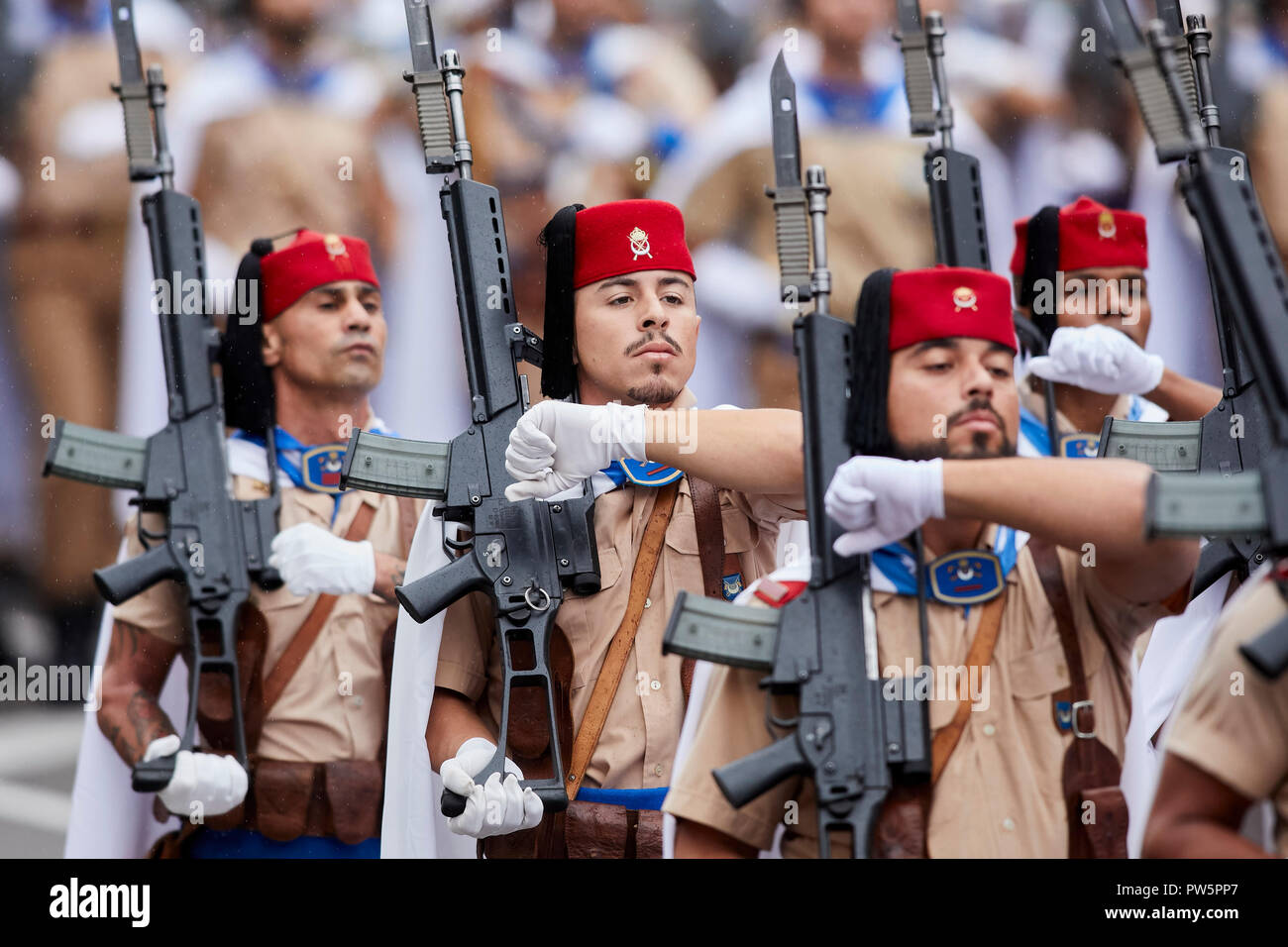 Soldiers seen marching with their rifles during the Spanish National ...