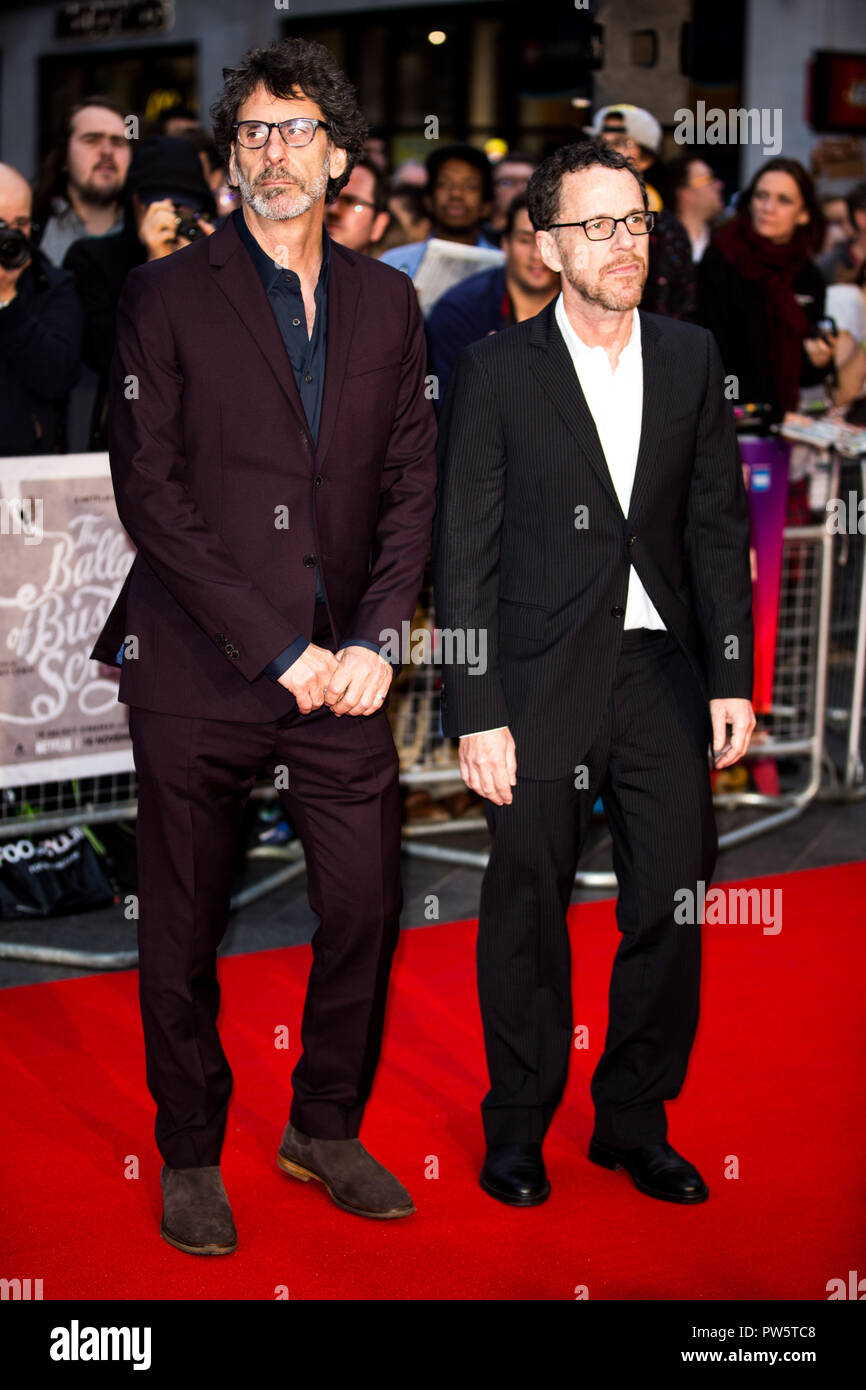 London, UK. 12th October, 2018. Joel Coen & Ethan Coen at The Ballad of ...