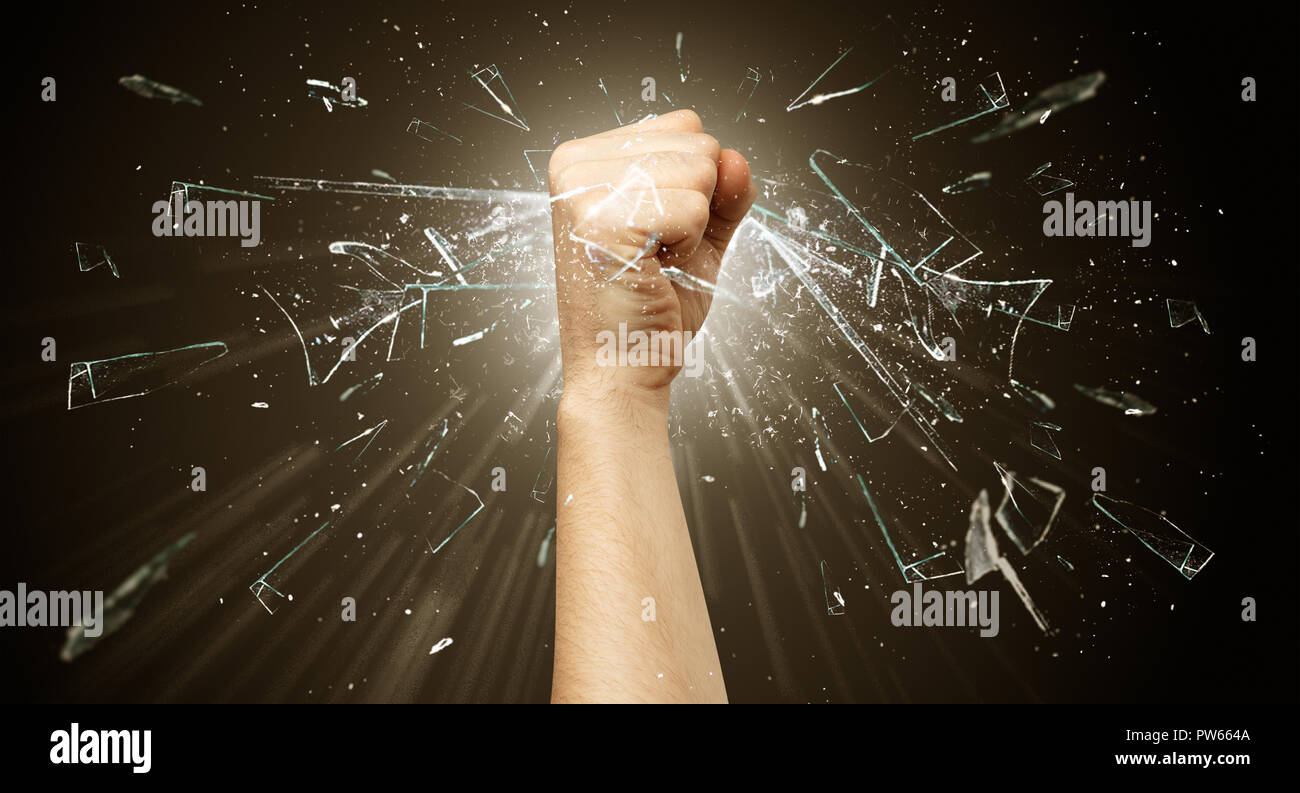 Big hand hits intense and breaks glasses Stock Photo - Alamy