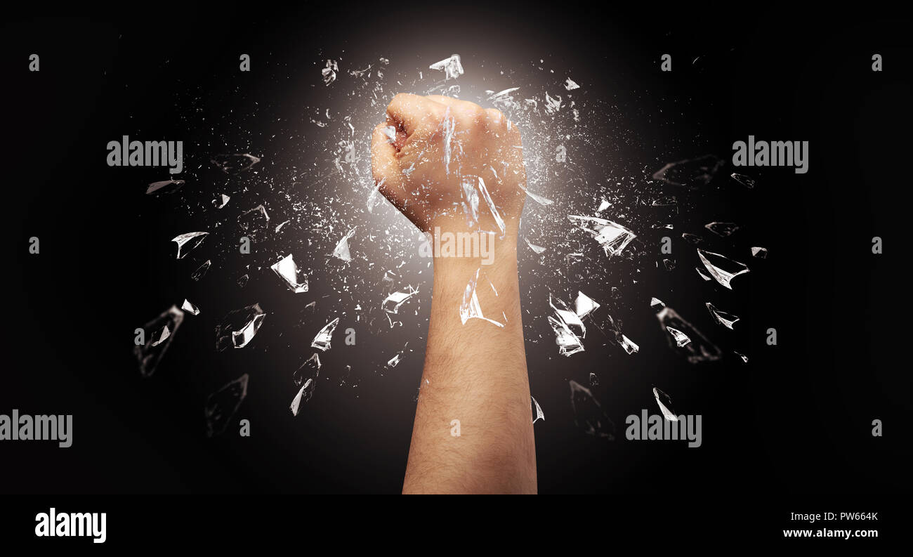 Big hand hits intense and breaks glasses Stock Photo - Alamy