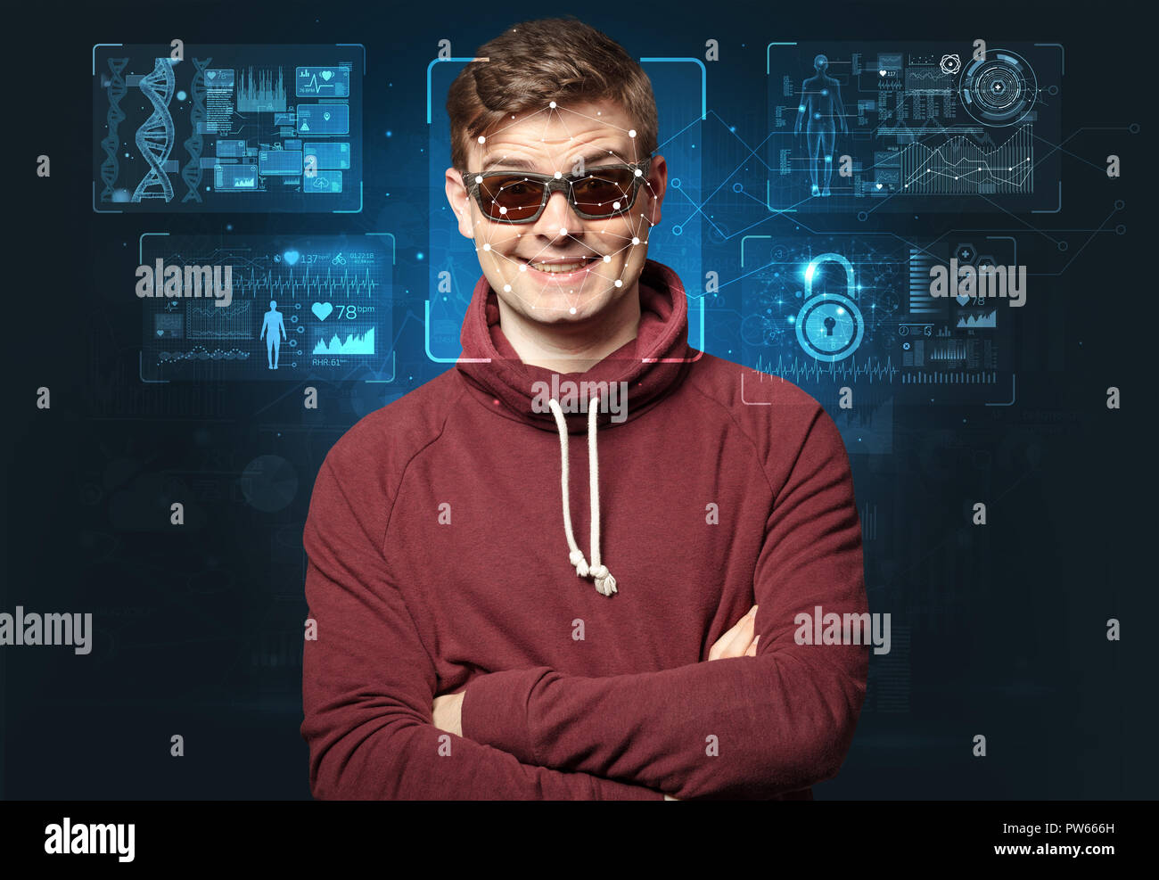 Biometric verification - young man face recognition Stock Photo - Alamy
