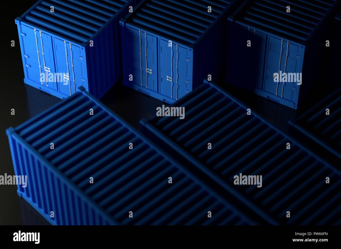 Many blue Port containers. 3d render Stock Photo - Alamy