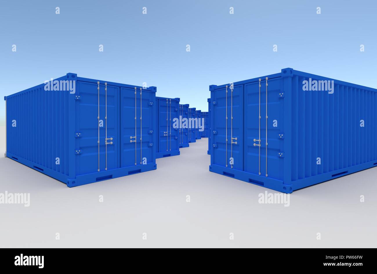 Many blue Port containers. 3d render Stock Photo - Alamy