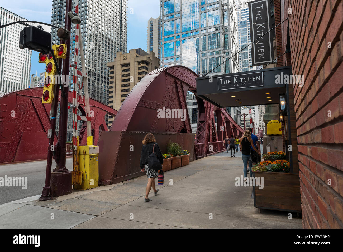 CHICAGO, IL, October 10, 2018 : Beautiful street and people is walking ...