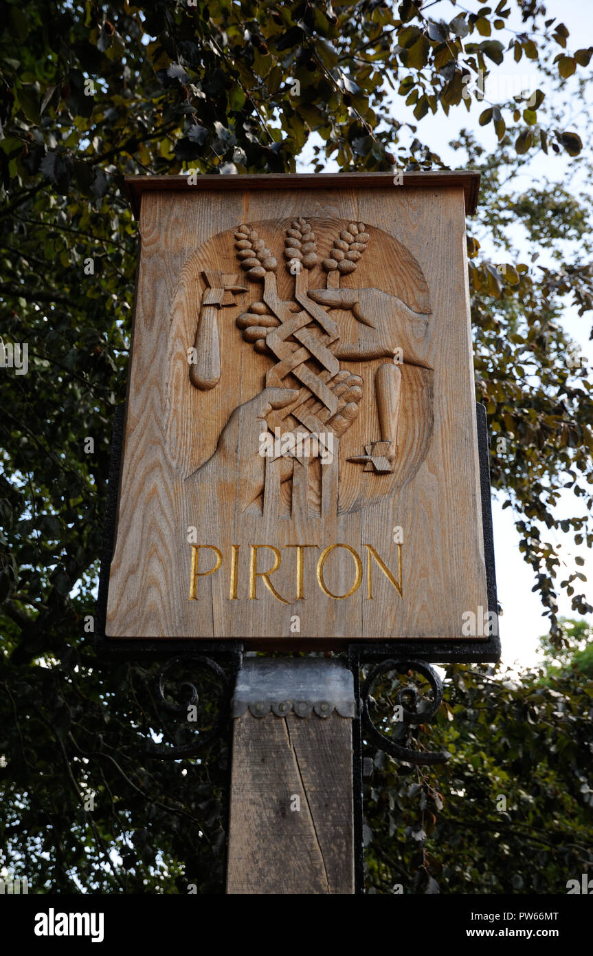 Pirton Village Sign, on Great Green, Pirton, Hertfordshire, was erected ...