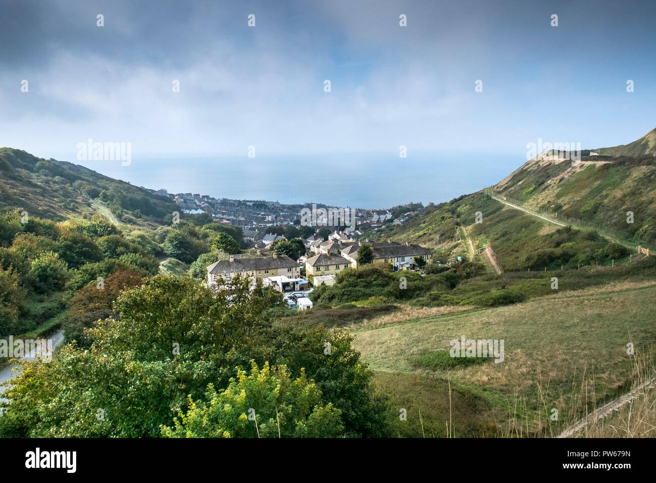 A view from the highest point on the Isle of Portland in Dorset UK ...
