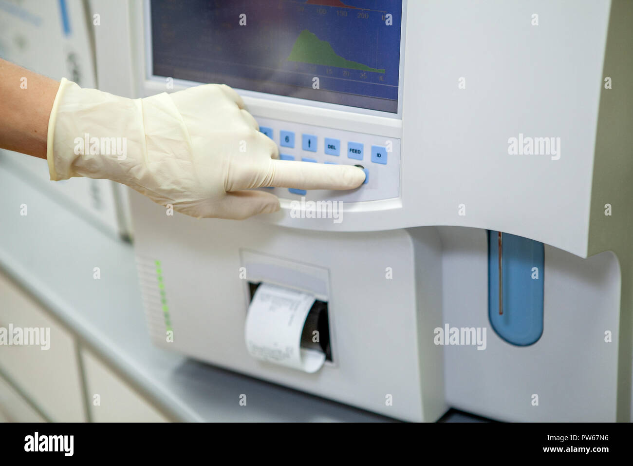 the specialist of the laboratory displays the data on the composition ...