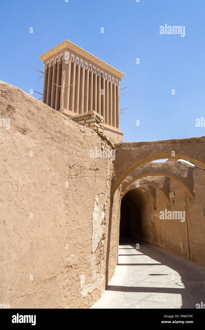 typical Windtower made of clay taken in the streets of Yazd, iran ...