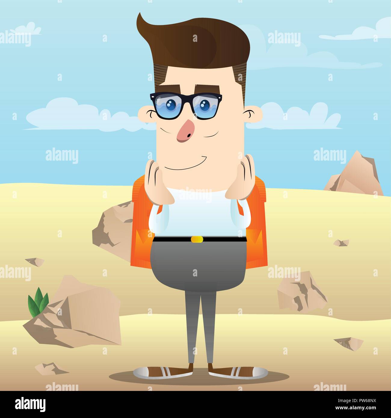 Schoolboy touching his face. Vector cartoon character illustration ...