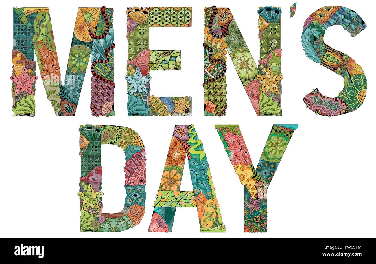 Hand-painted art design. Hand drawn illustration word MEN S DAY for t ...