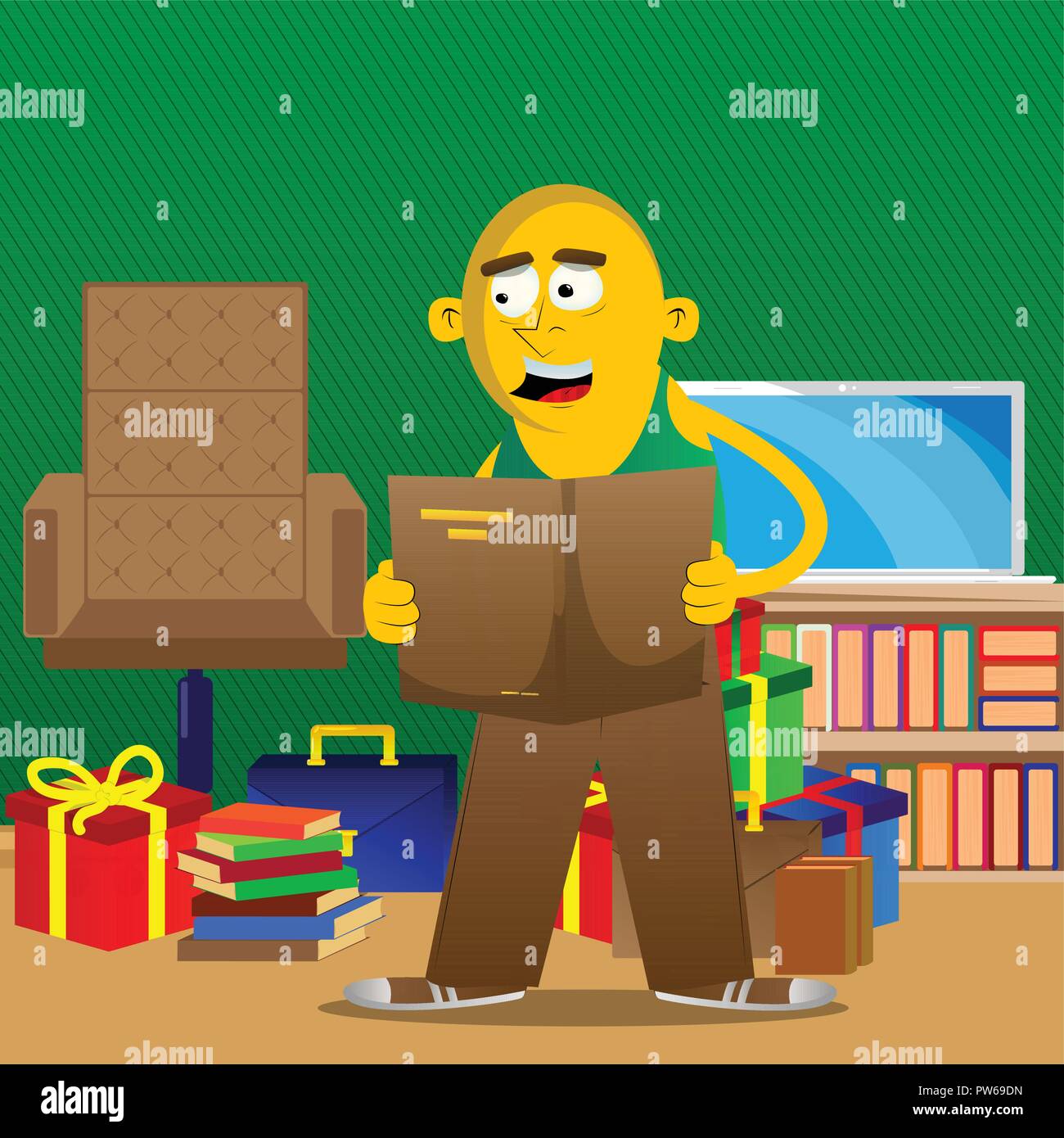 Yellow man reading a book. Vector cartoon illustration Stock Vector ...
