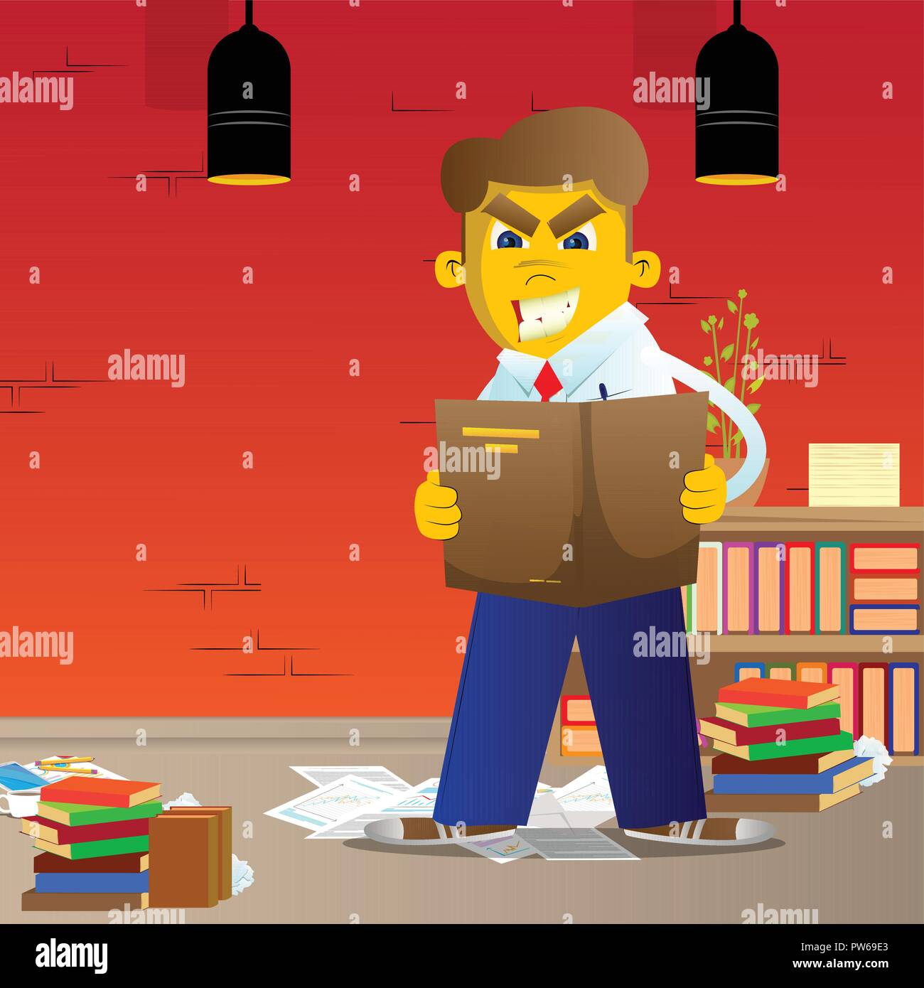 Yellow man reading a book. Vector cartoon illustration Stock Vector ...