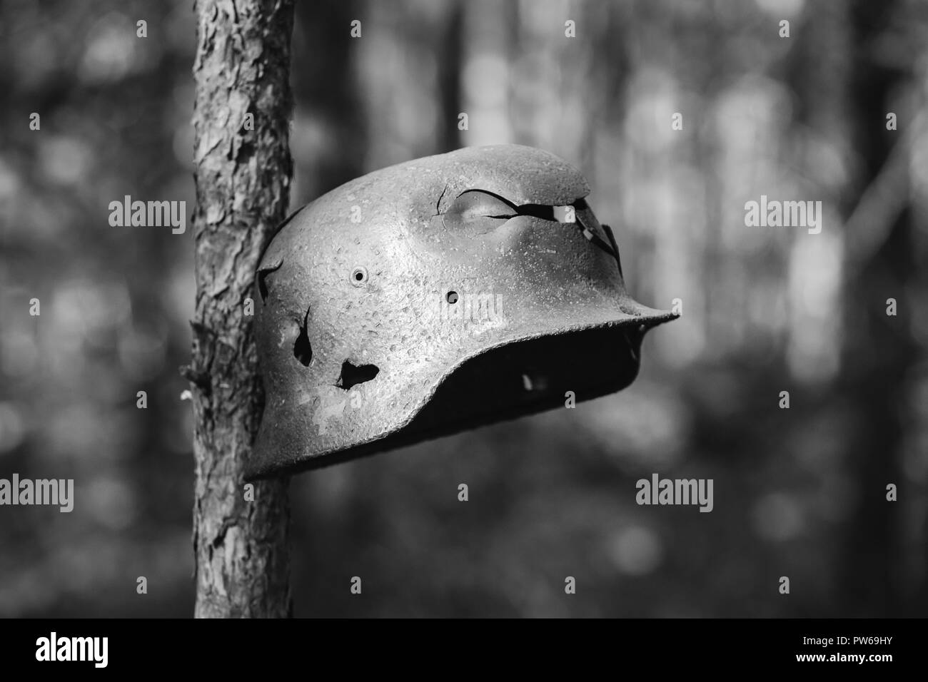 Damaged By Bullets And Shrapnel Metal Helmet Of German Infantry ...