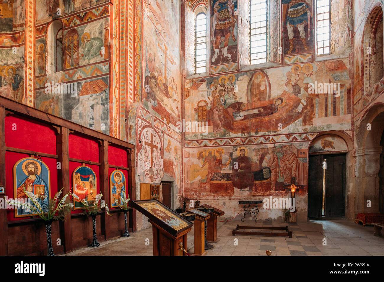 Kutaisi, Georgia. Medieval Frescoes And Altar In Gelati Monastery Stock ...