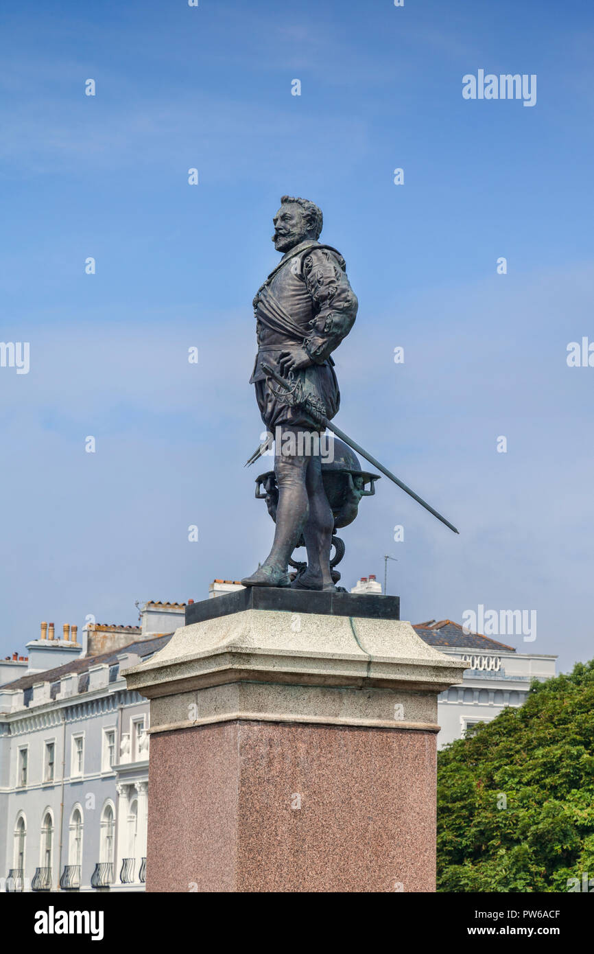 Statue of Sir Francis Drake by Joseph Boehm, placed on Plymouth Hoe in ...