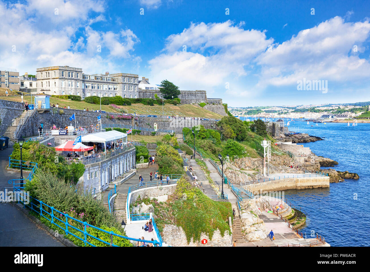 9 June 2018: Plymouth, Devon, UK - The waterfront, with The Terrace and ...
