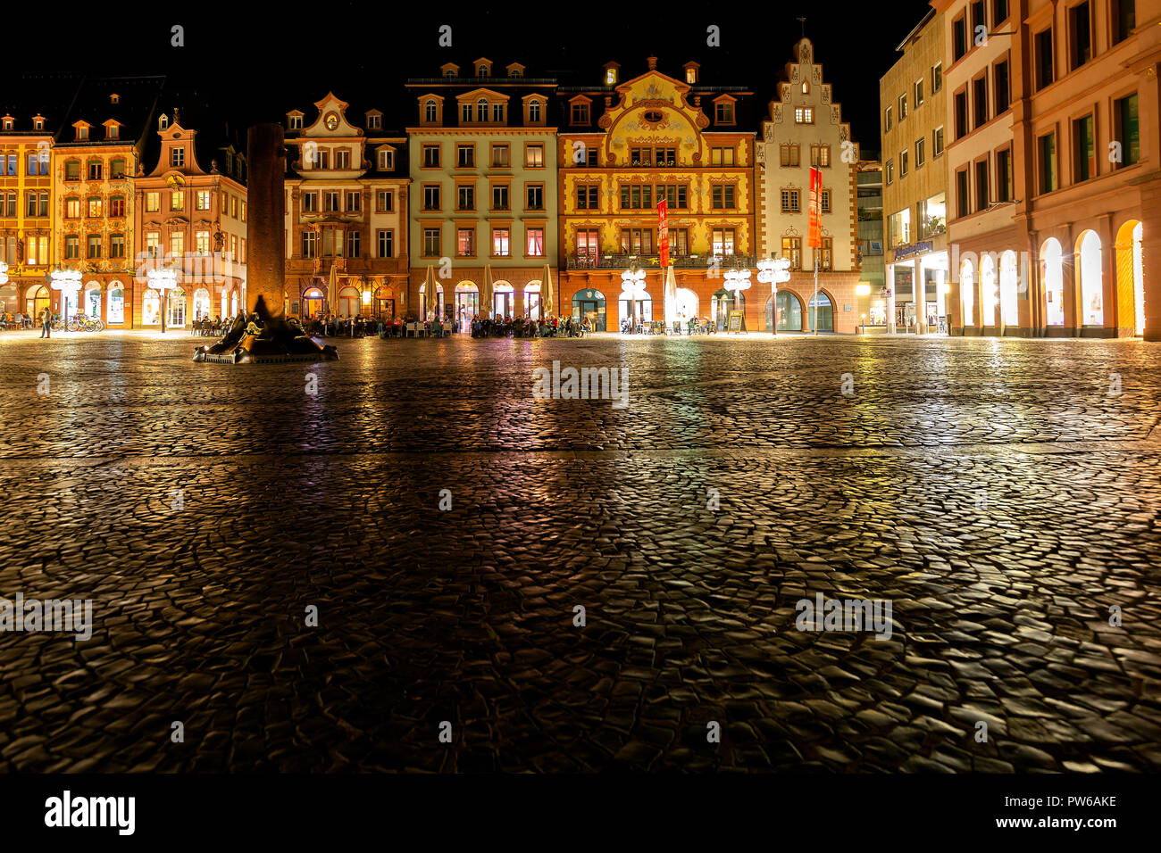 Mainz, Germany, Markt, October 12th. 2018 - Urban night scene with ...