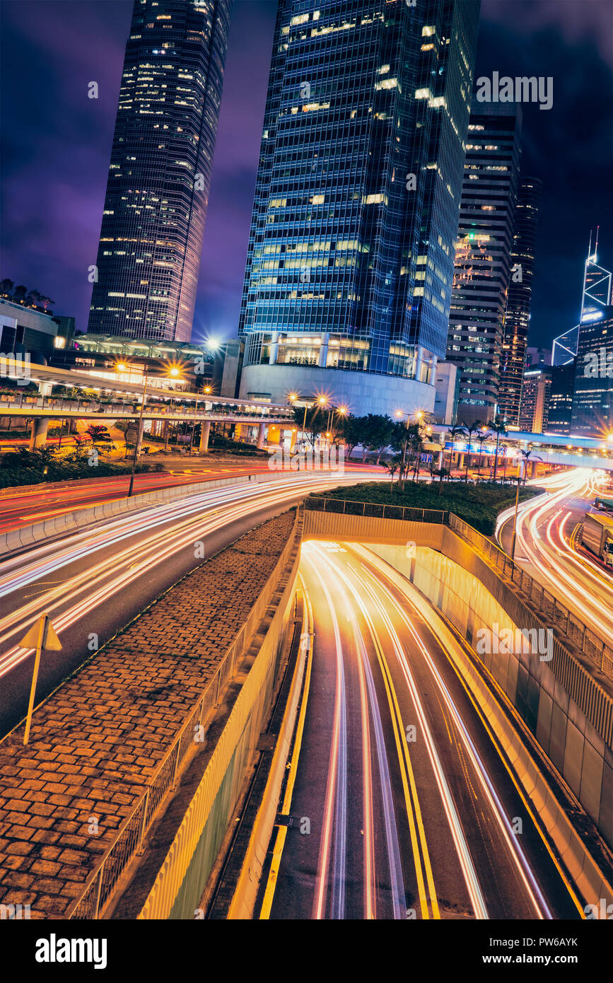 Street traffic in Hong Kong at night Stock Photo - Alamy