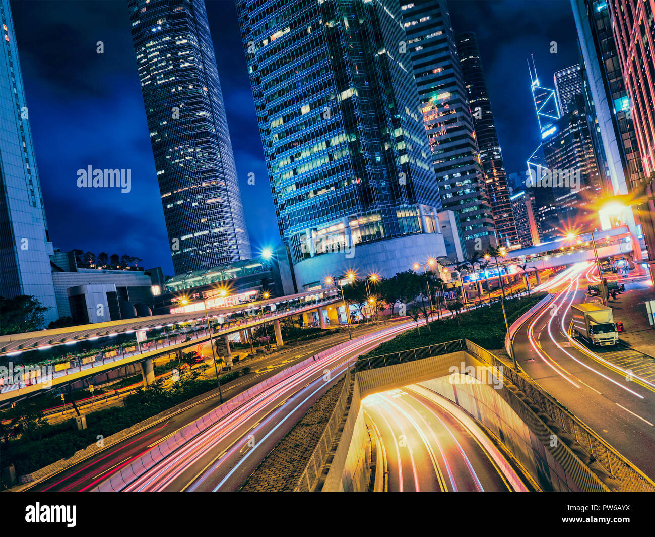 Street traffic in Hong Kong at night Stock Photo - Alamy