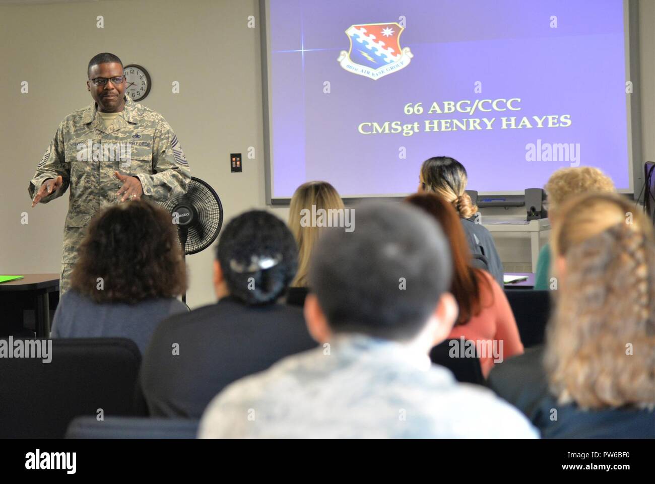 Chief Master Sgt. Henry Hayes, Jr., Hanscom's command chief, welcomes ...
