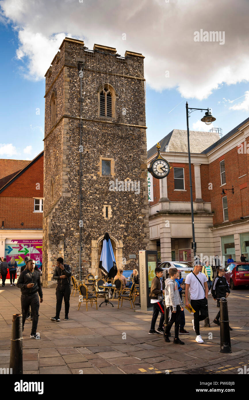 UK, Kent, Canterbury, Burgate, medieval tower of Saint Georges church ...