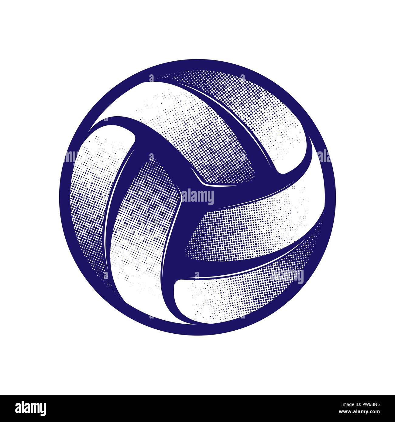 Blue abstract volleyball symbol with halftone pattern isolated on white ...