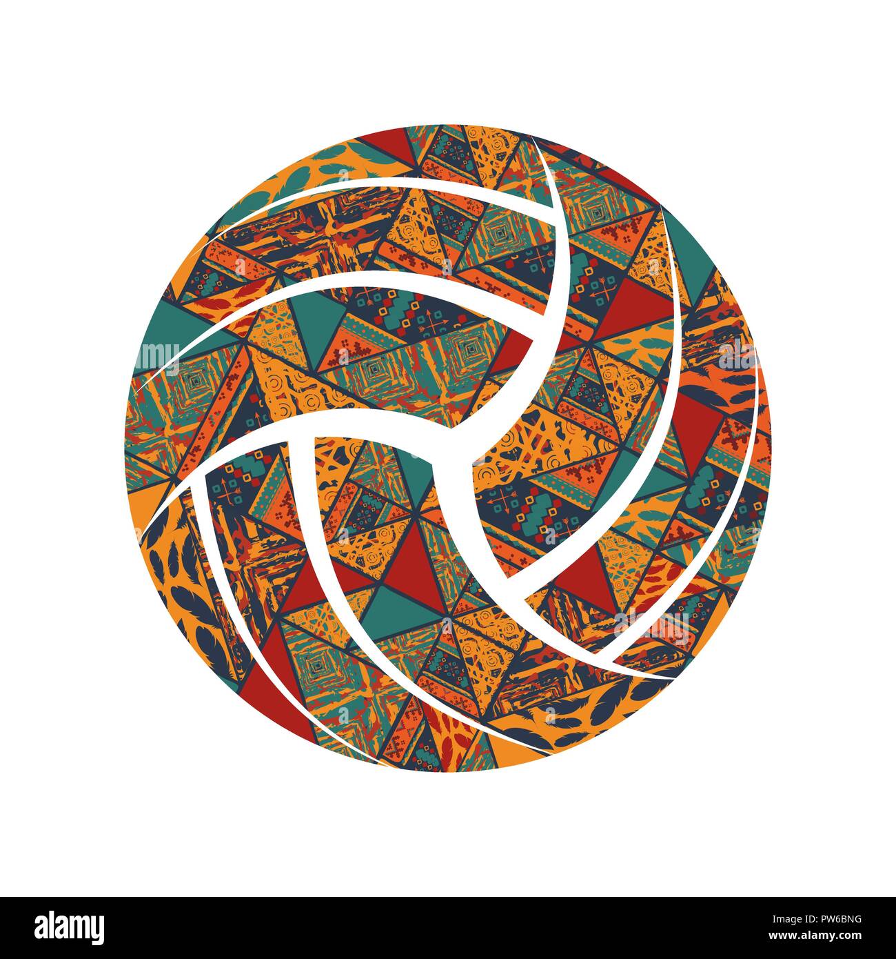 Abstract african pattern volleyball silhouette isolated on white Stock ...