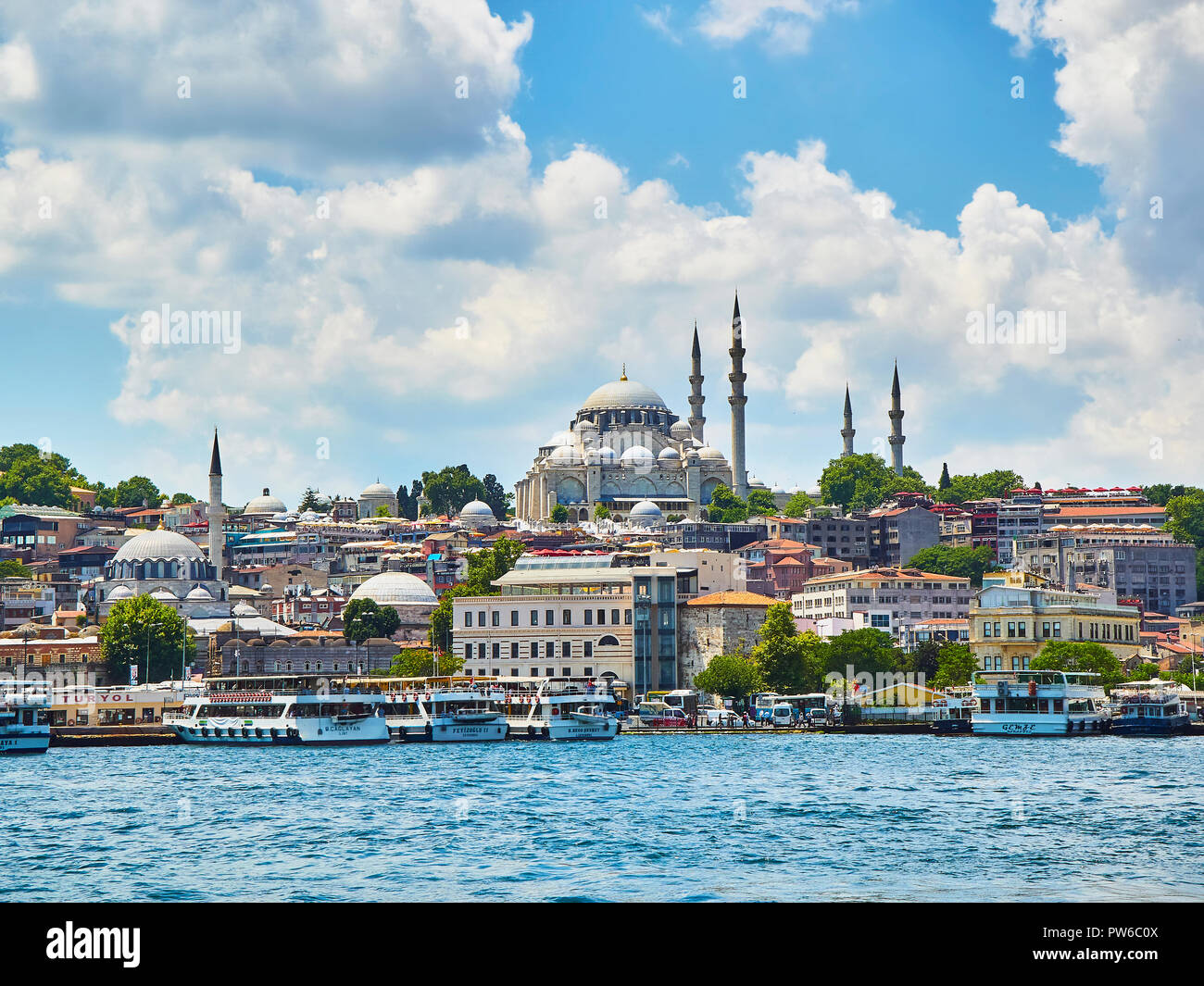 Eminonu district skyline with Suleymaniye Camii mosque in the ...