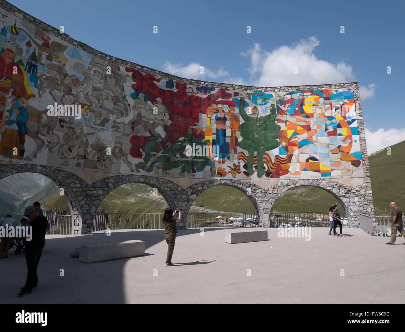 Tourists at the Russia–Georgia Friendship Monument in the Jvari Pass in ...