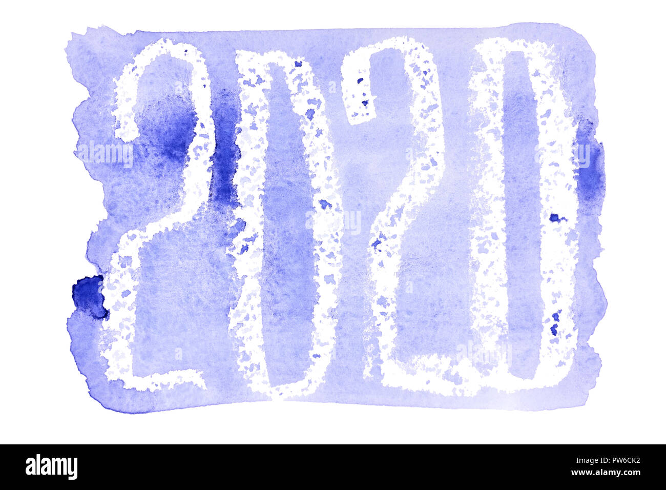 New year 2020 - Blue hand drawn watercolor lettering Stock Photo - Alamy