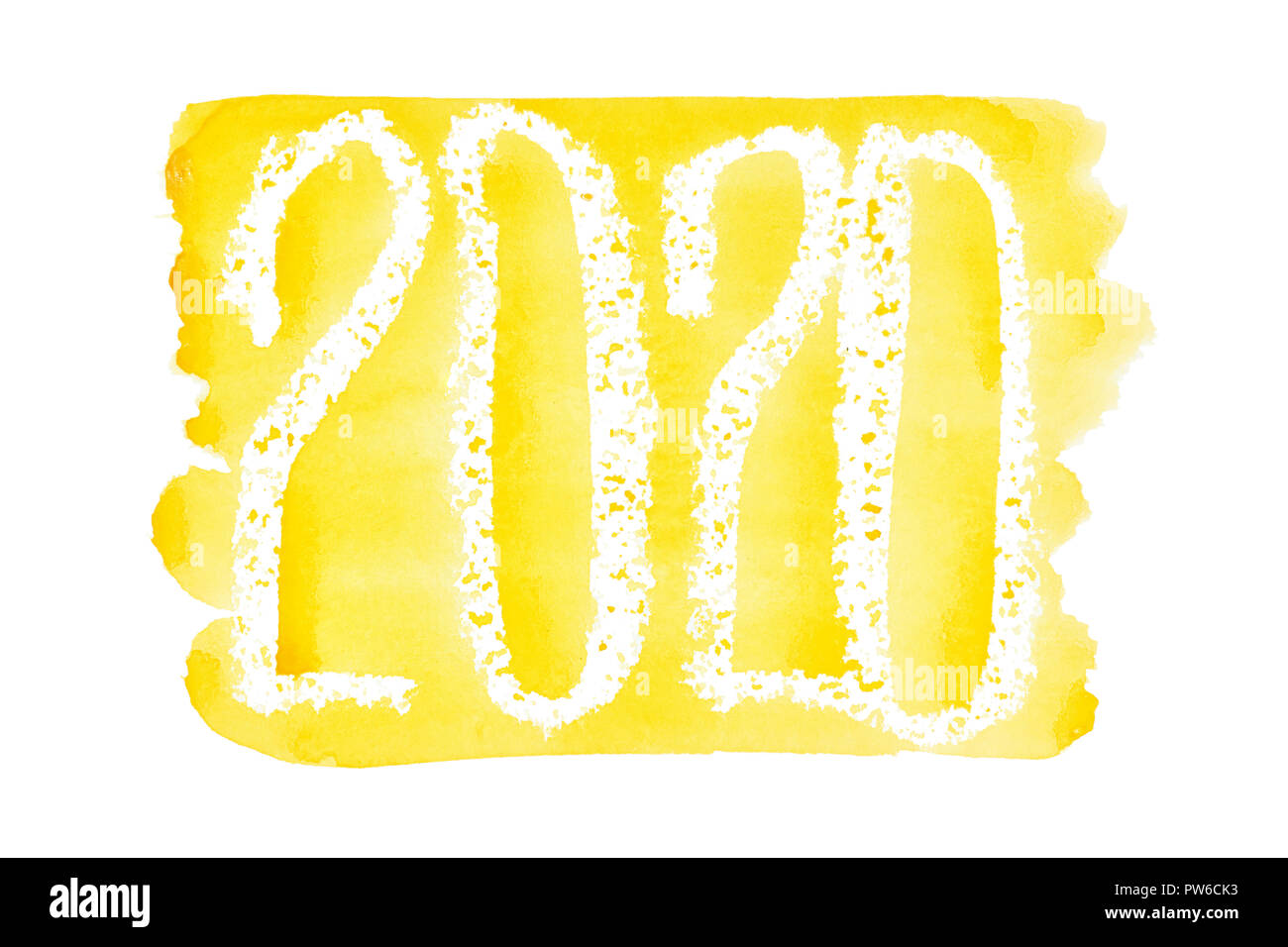 New year 2020 - Yellow hand drawn watercolor lettering Stock Photo - Alamy