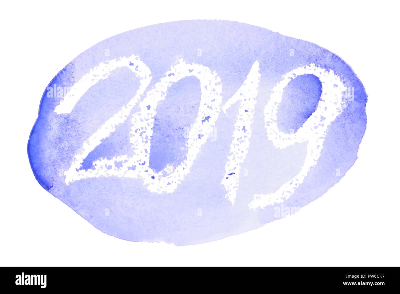 New year 2019 - Blue hand drawn watercolor lettering Stock Photo - Alamy