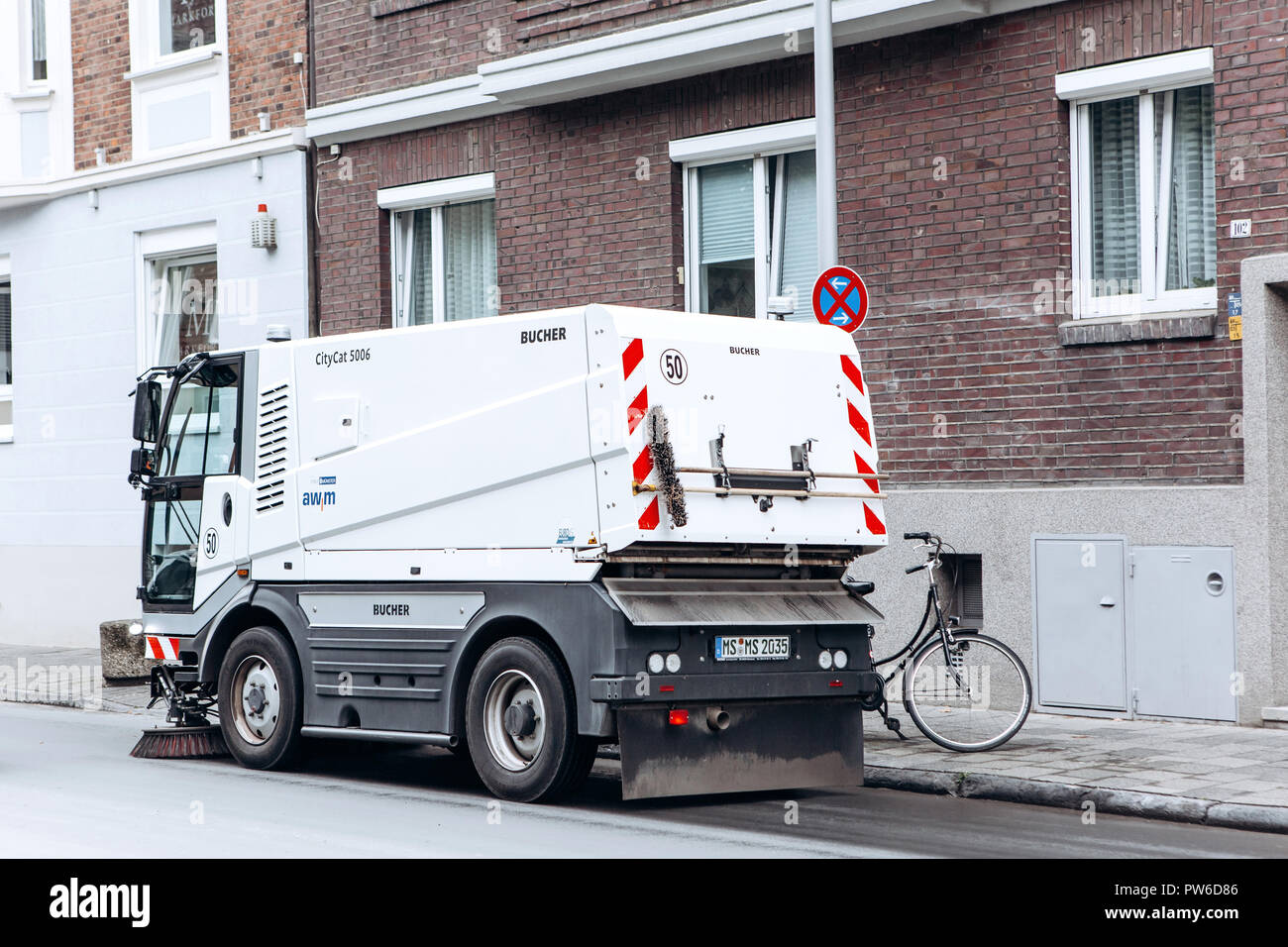 Germany, Muenster, October 5, 2018: A special truck or street cleaning ...
