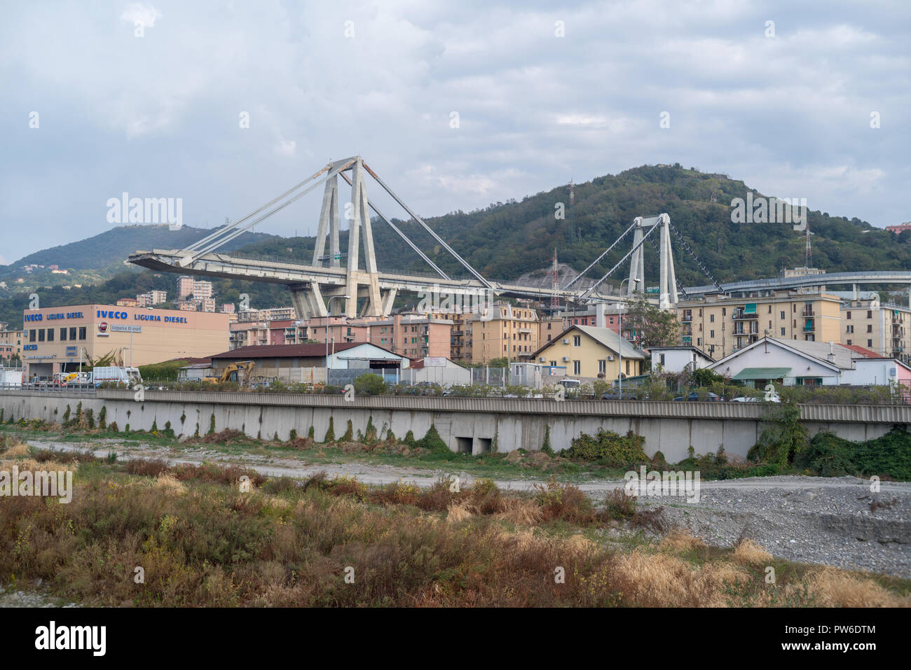 Genoa, Italy. A section of the partially collapsed Morandi Bridge Stock ...