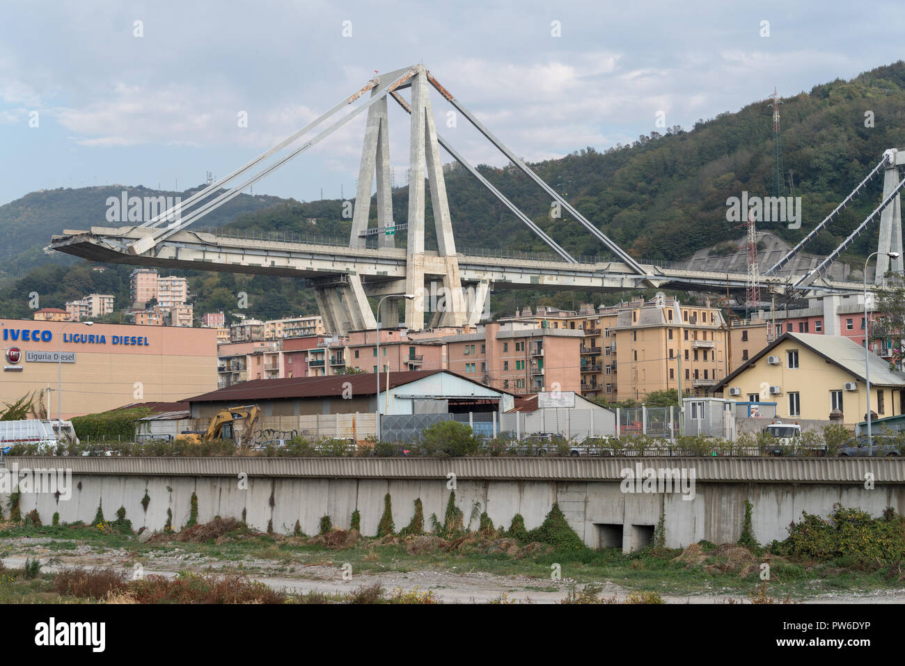 Genoa, Italy. A section of the partially collapsed Morandi Bridge Stock ...