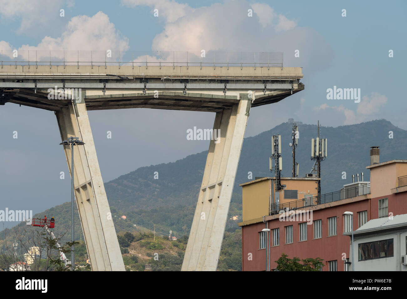 Genoa, Italy. A section of the partially collapsed Morandi Bridge Stock ...