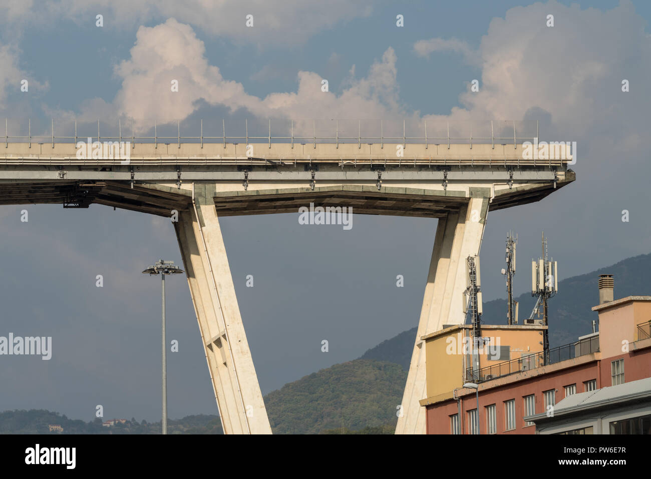 Genoa, Italy. A section of the partially collapsed Morandi Bridge Stock ...