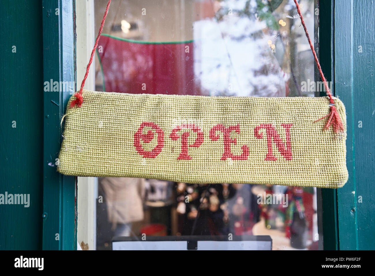 Fabric open sign Stock Photo - Alamy